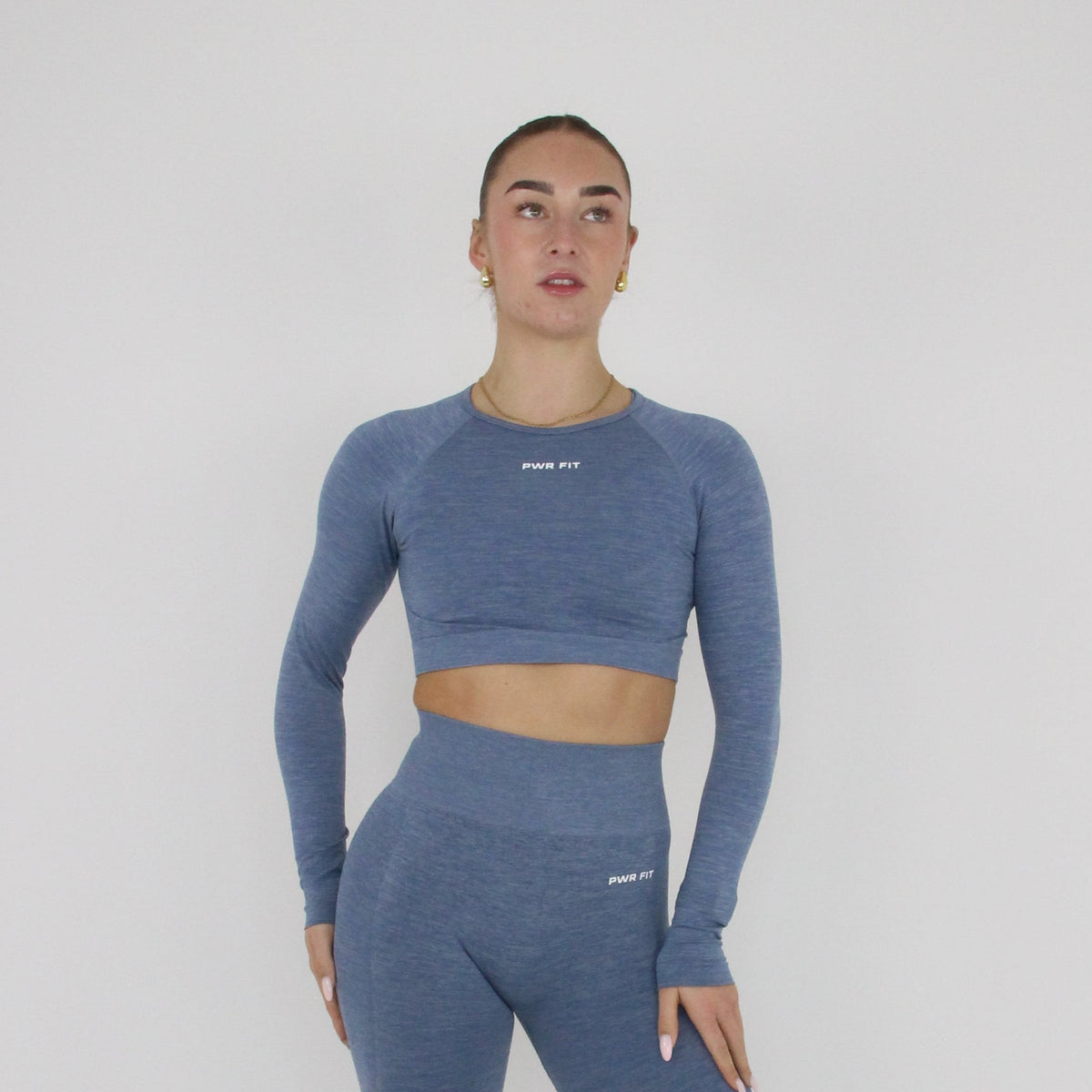 Amplify Long Sleeve Crop Top (Slate Blue) – Power Fitness UK